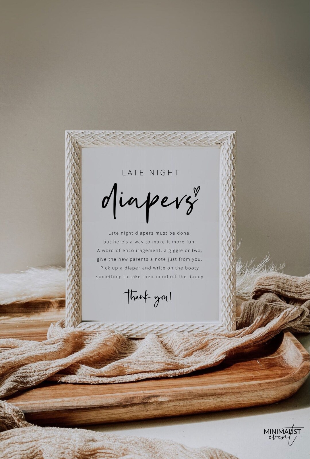 CARLY Baby Shower Late Night Diapers Sign, Baby Shower Diaper Game ...