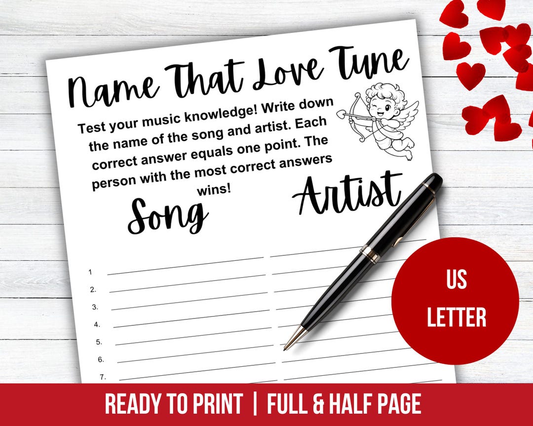 Valentine Love Song Game, Valentine Name That Tune Galentine Game ...