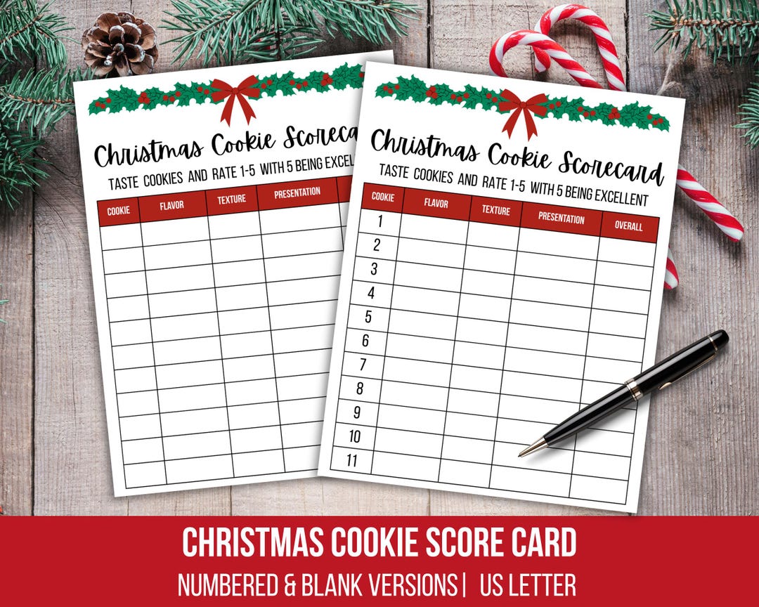 Christmas Cookie Scorecard, Christmas Cookie Score Card, Cookie ...