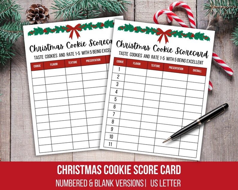 Christmas Cookie Scorecard, Christmas Cookie Score Card, Cookie ...