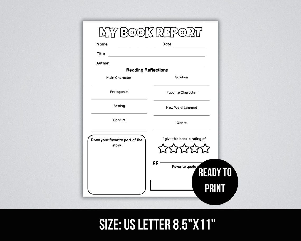 Book Report Template for Kids, Book Report Worksheet for 3rd 4th 5th ...