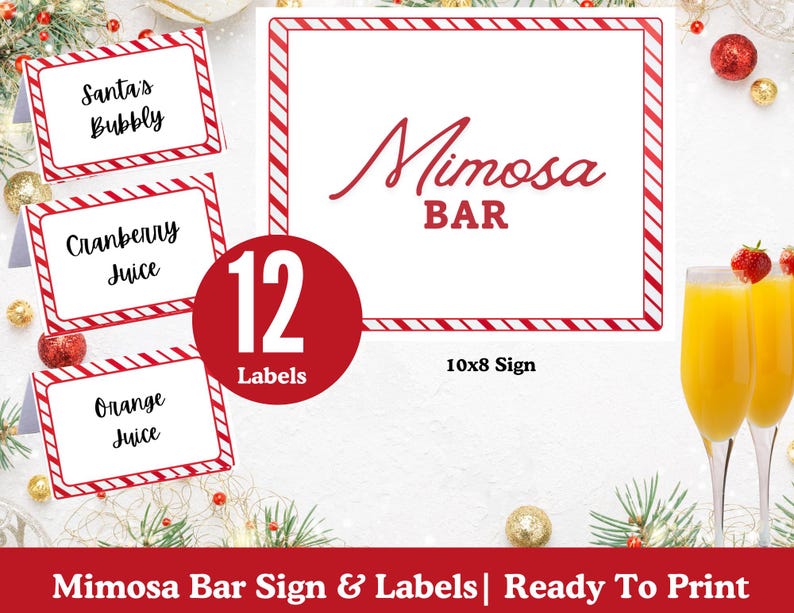 Christmas Mimosa Bar Sign and Drink Labels , Christmas Merry Mimosa ...