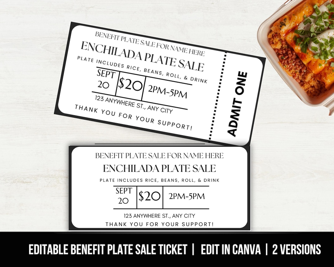 Editable Benefit Plate Sale Fundraiser Ticket, Fundraiser Plate Sale ...