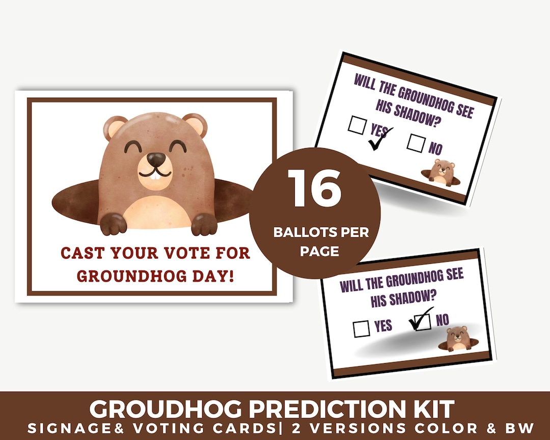 Groundhog Day Prediction Voting Kit, Groundhog Shadow Ballot, Groundhog ...