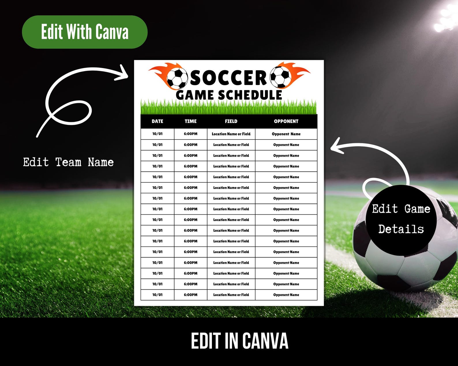 Editable Soccer Game Schedule Template, Soccer Team Schedule, Soccer ...