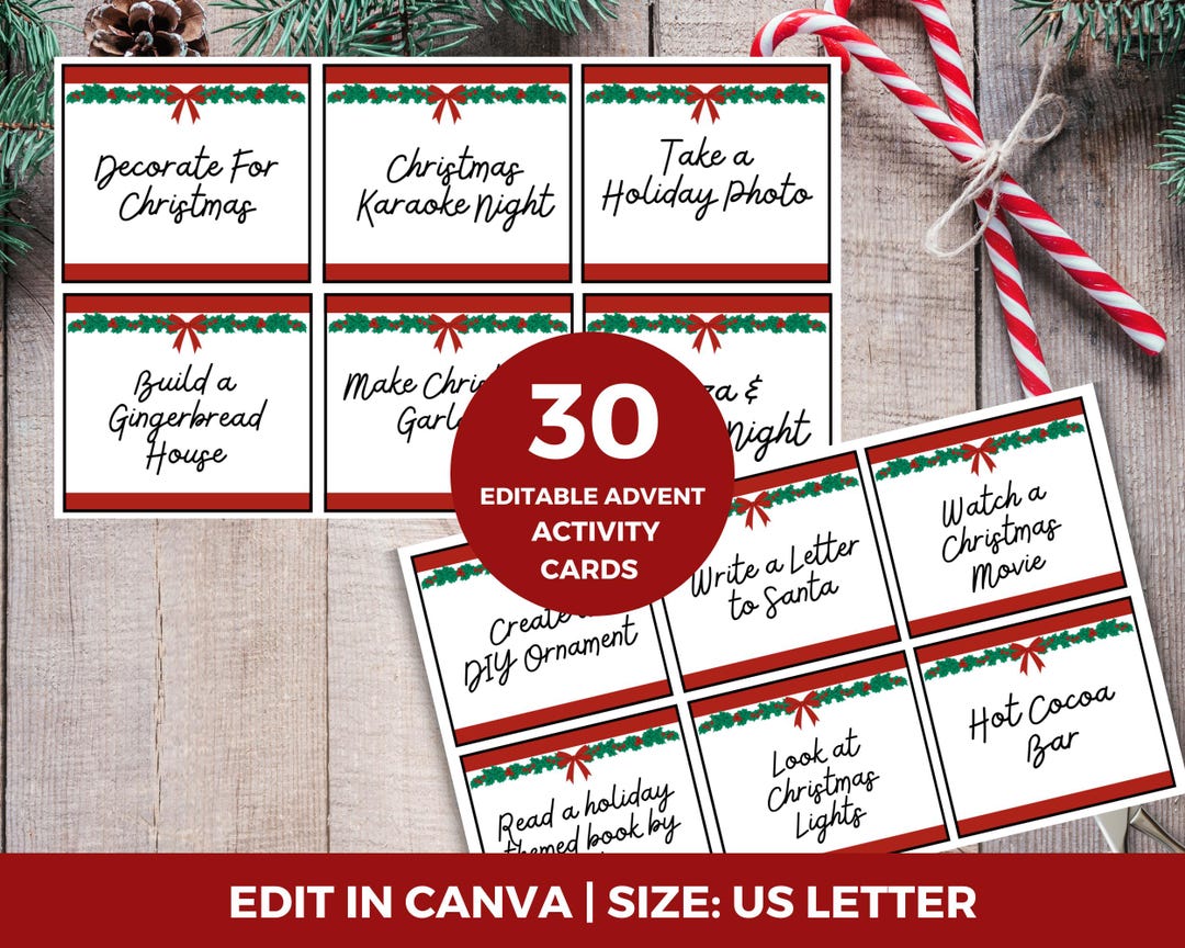Editable Christmas Advent Activity Cards Family, Kids Christmas ...