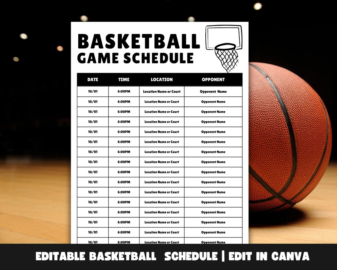 Editable Basketball Game Schedule Template, Basketball Team Schedule ...