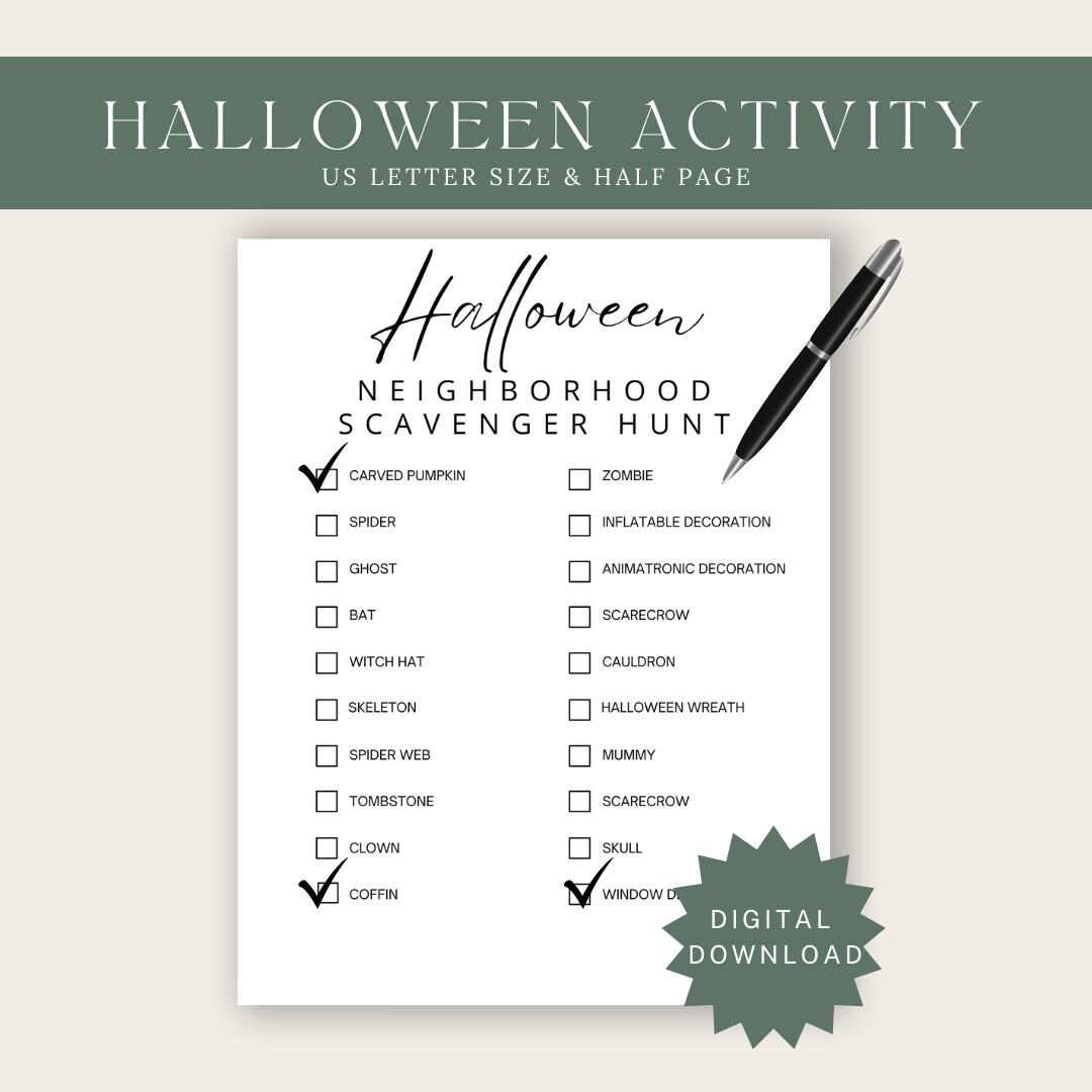 Halloween Scavenger Hunt Printable, Outdoor Halloween Scavenger Hunt ...