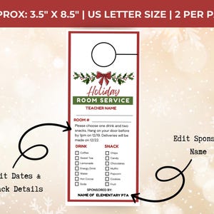 Editable Christmas Teacher Room Service Door Hanger, Christmas Teacher ...
