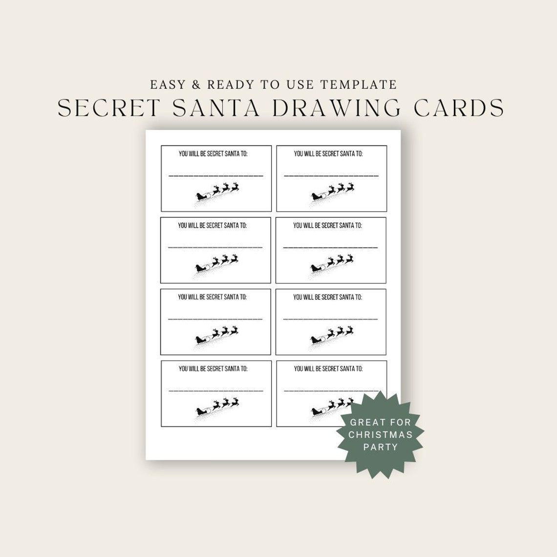 Secret Santa Cards for Drawing for Office Party, Secret Santa Cards ...