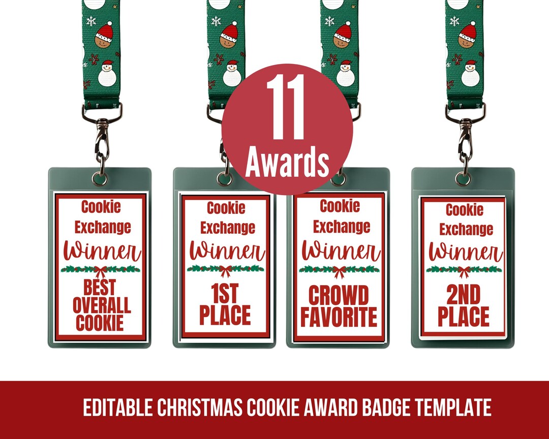 Editable Christmas Cookie Exchange Awards Badge Template, Christmas ...