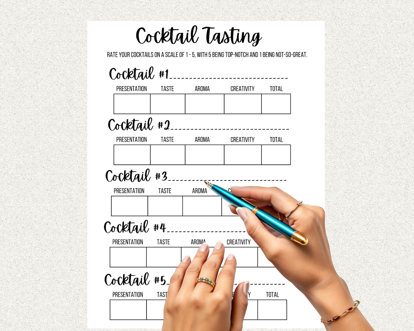 Cocktail Tasting Scorecard, Cocktail Competition, Cocktail Tasting Card ...
