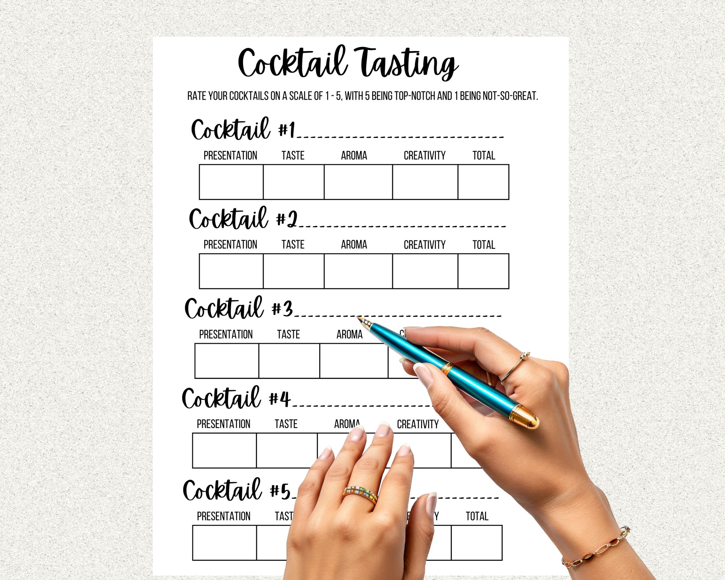 Cocktail Tasting Scorecard, Cocktail Competition, Cocktail Tasting Card ...