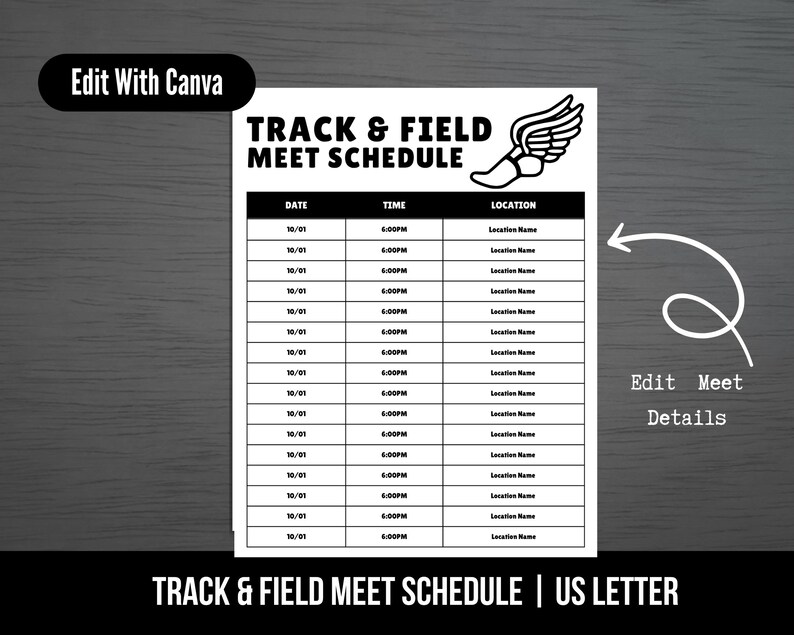 Editable Track & Field Meet Schedule Template, Track Team Schedule ...