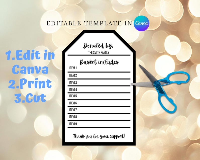 Editable Raffle Basket Tags, Silent Auction Tag Template, Fundraiser ...