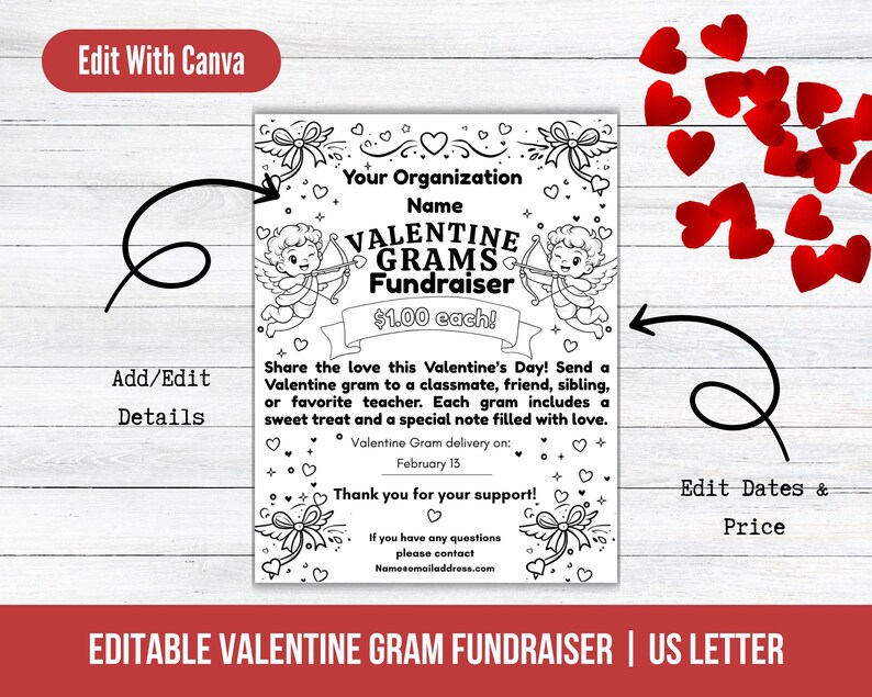Editable Valentine's Day Gram Fundraiser Black White, Valentine Candy ...