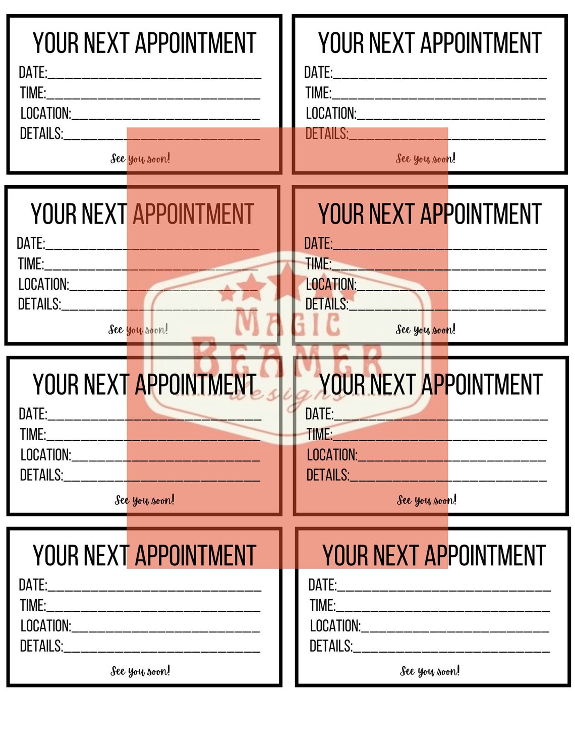 Appointment Reminder Cards for Small Business, Business Card, Next ...