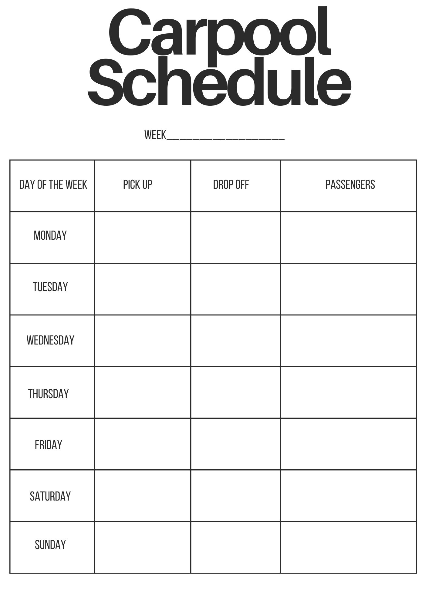 Carpool Schedule for School, Carpool Schedule for Work, Carpool ...