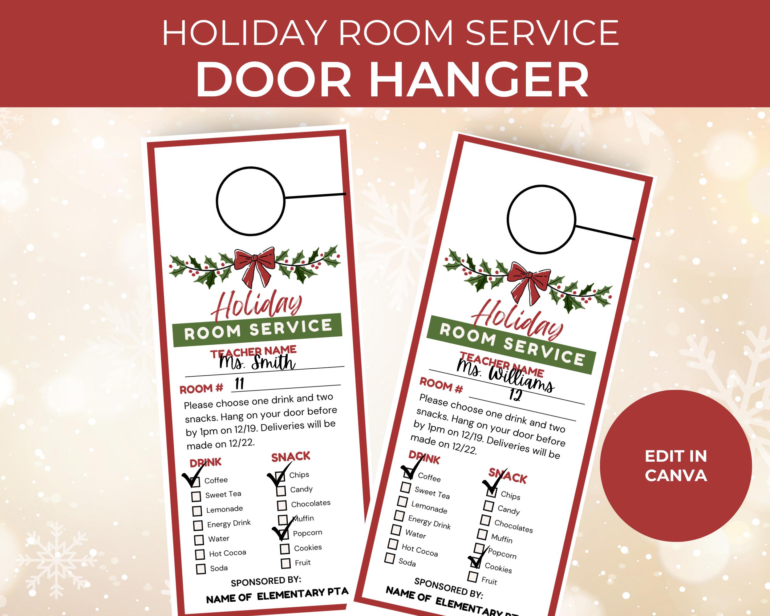 Editable Christmas Teacher Room Service Door Hanger, Christmas Teacher ...
