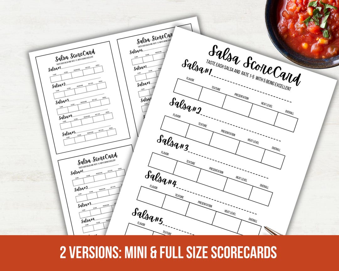 Salsa Contest Score Card, Salsa Competition Rating Sheet, Salsa ...
