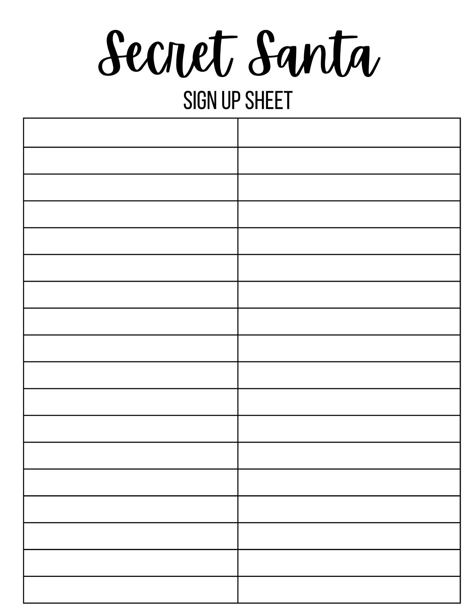 Office Secret Santa Sign up Sheet, Secret Santa Gift Exchange Printable ...