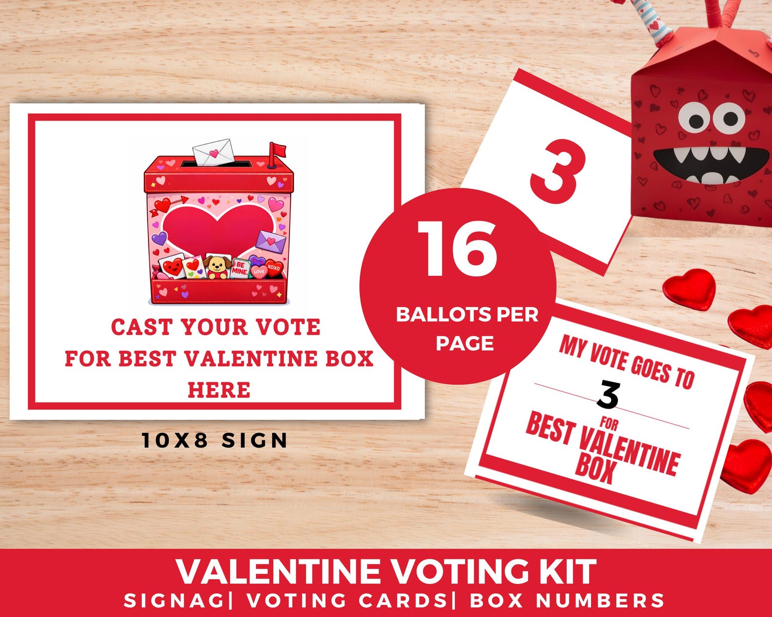 Valentine Box Contest Voting Kit, Valentine Ballots, Sign, Box Numbers ...