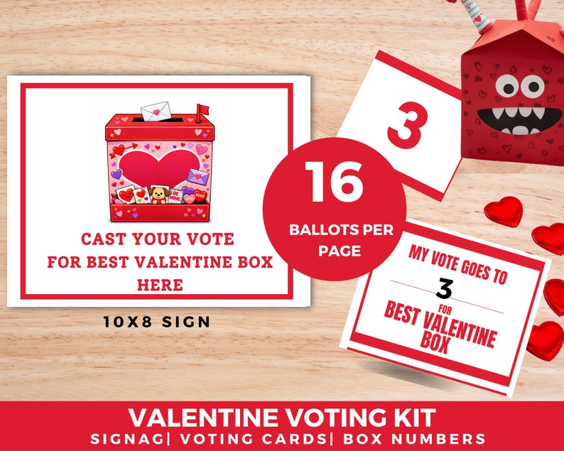 Valentine Box Contest Voting Kit, Valentine Ballots, Sign, Box Numbers ...