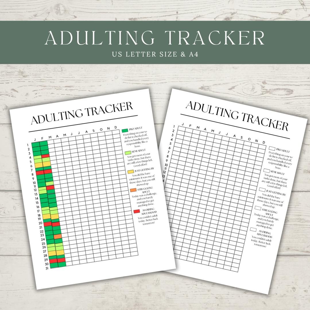 Adulting Tracker Journal Page, Mood Tracker, Adulting in Pixels Tracker ...