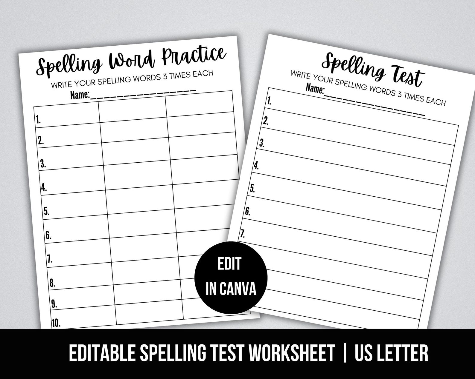 Editable Spelling Words Practice Worksheet, Spelling Words Practice ...