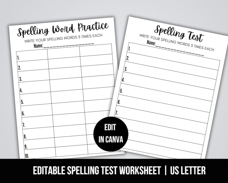 Editable Spelling Words Practice Worksheet, Spelling Words Practice ...