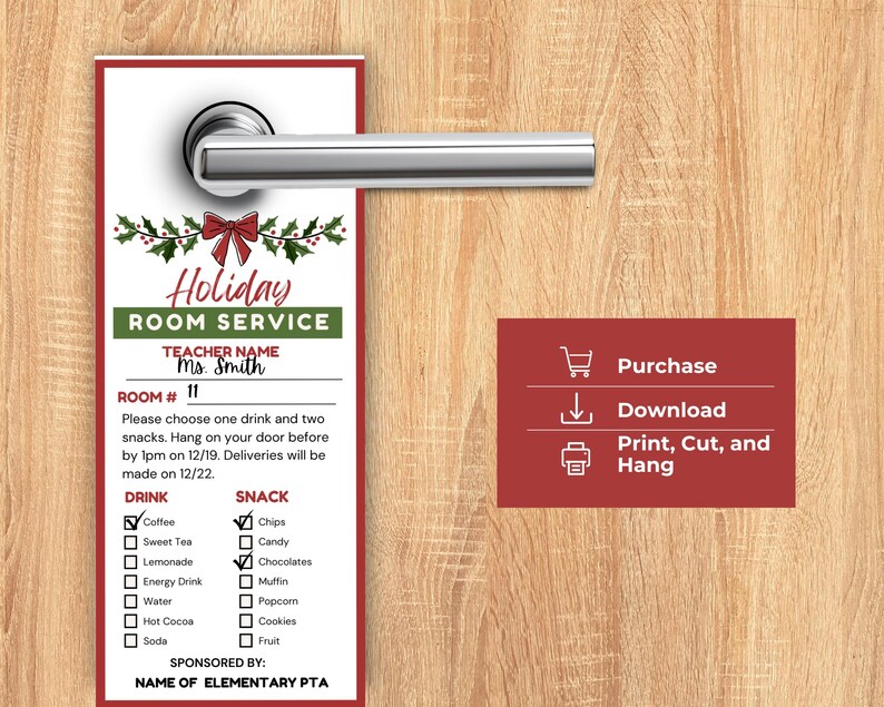 Editable Christmas Teacher Room Service Door Hanger, Christmas Teacher ...