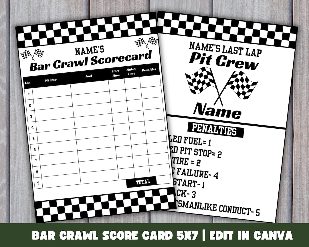 Last Lap Bar Crawl Score Cards for Bachelorette, Bar Crawl Cards for Bachelor Party, Pub Crawl ...