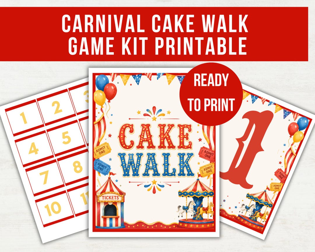 Carnival Circus Cake Walk Game Kit, Cake Walk Numbers, Sign, School ...