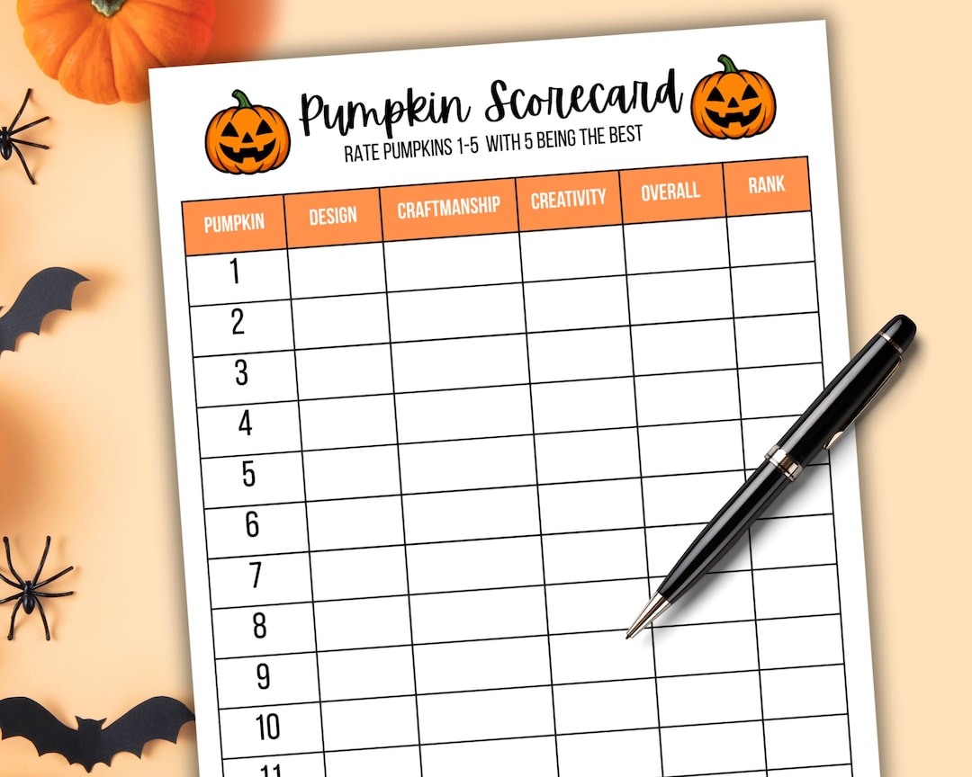 Pumpkin Decorating Score Card, Pumpkin Carving Scorecard, Pumpkin ...