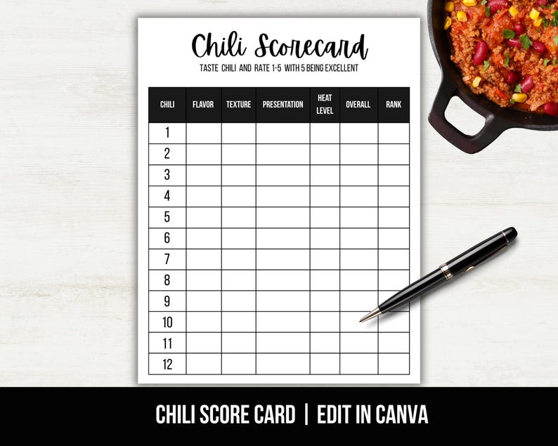 Editable Chili Cook off Score Card, Chili Cookoff Scorecard, Chili Cook ...