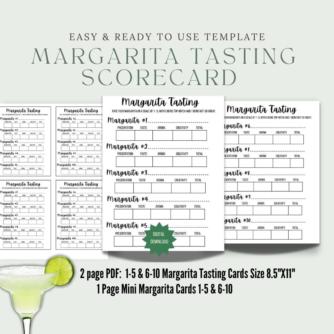 Margarita Taste Test Card for Bachelorette Party, Cinco De Mayo Party ...