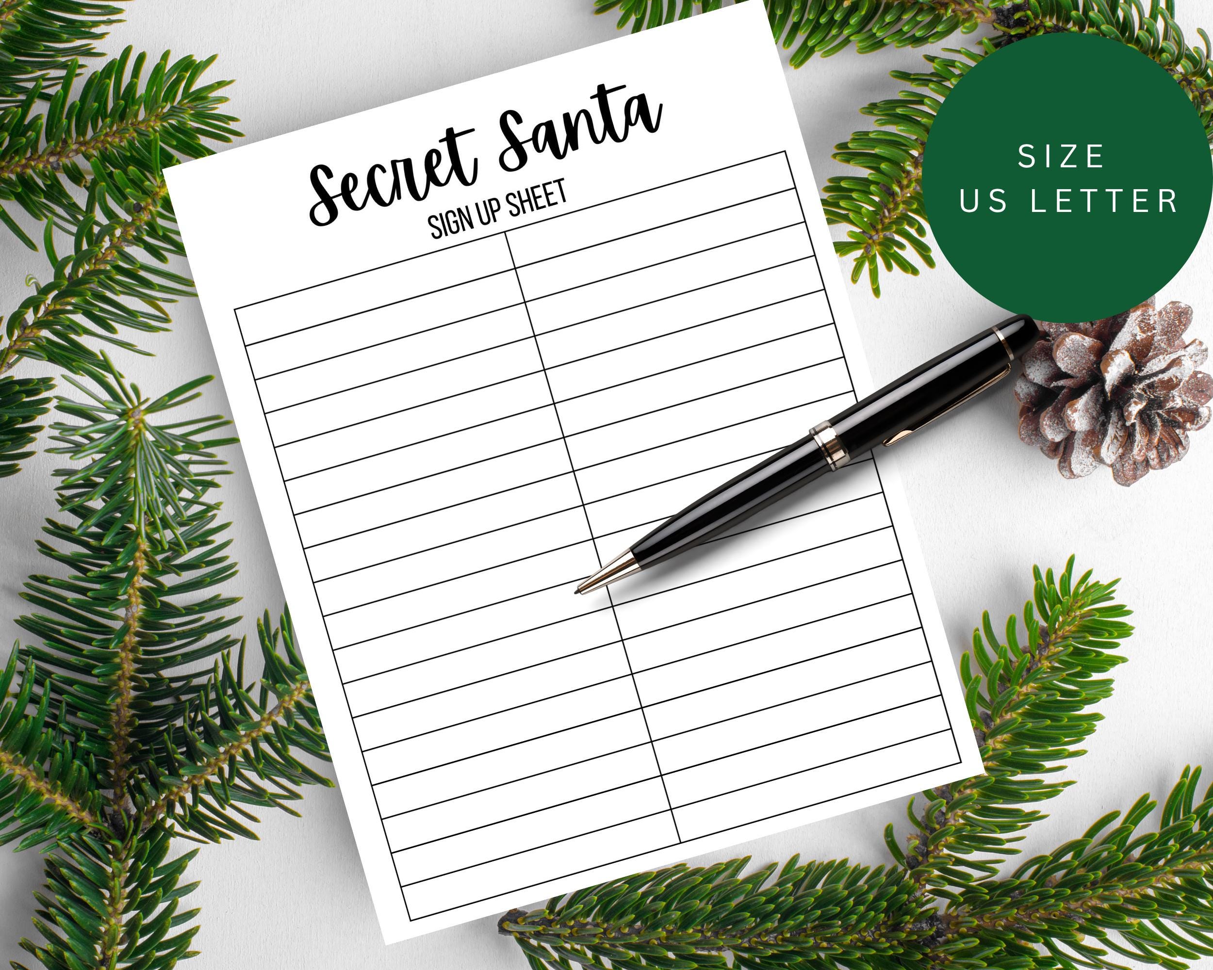 Office Secret Santa Sign up Sheet, Secret Santa Gift Exchange Printable ...