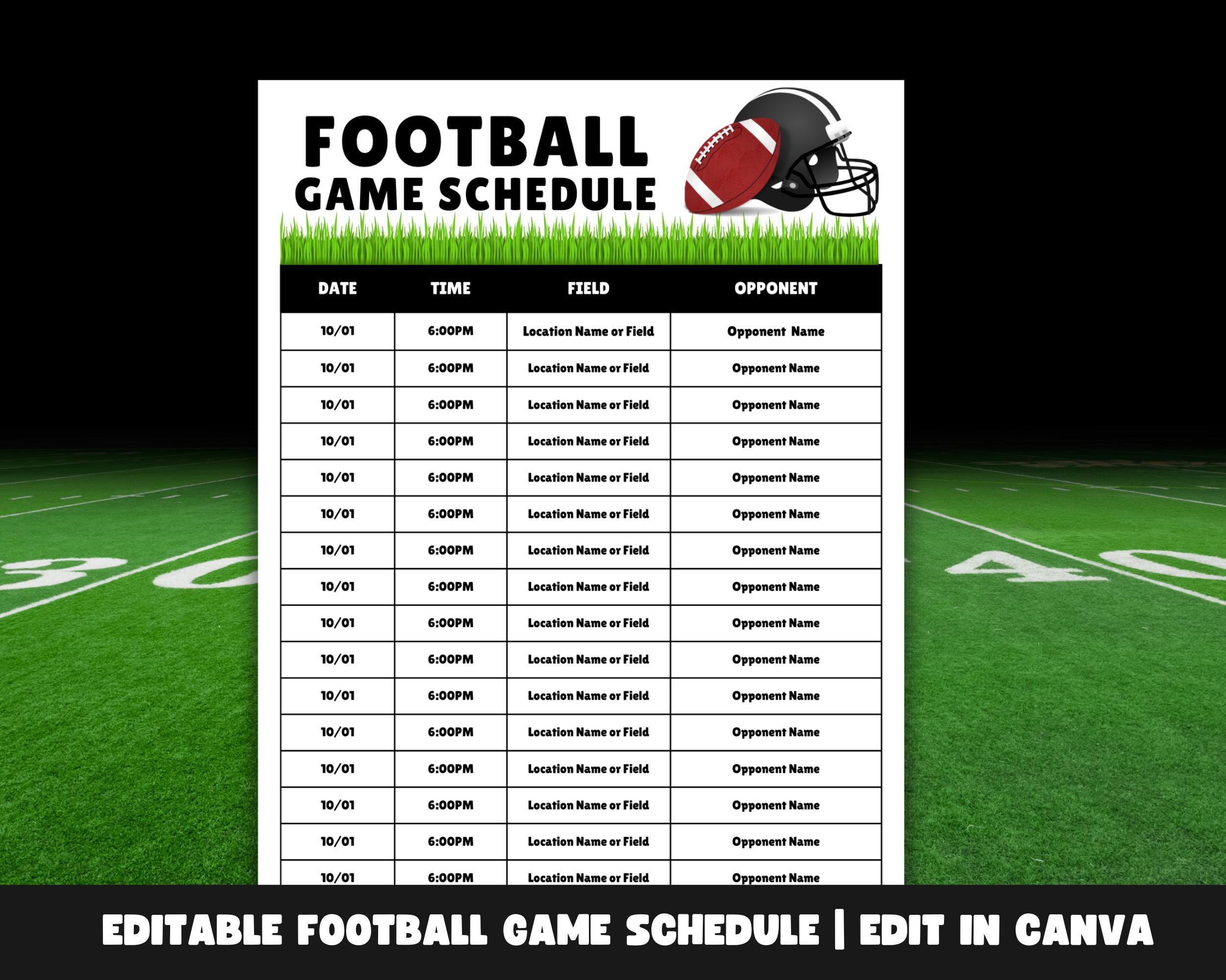 Editable Football Game Schedule Template, Football Team Schedule ...