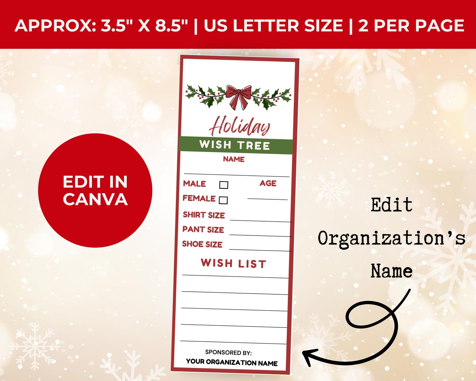 Editable Christmas Wish List Tree Tag, Adopt a Family Christmas Tree ...