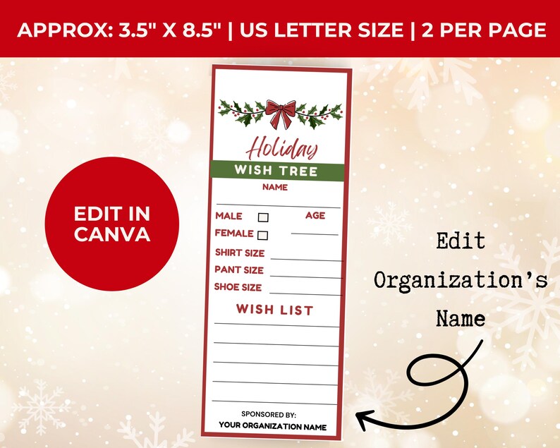 Editable Christmas Wish List Tree Tag, Adopt a Family Christmas Tree ...