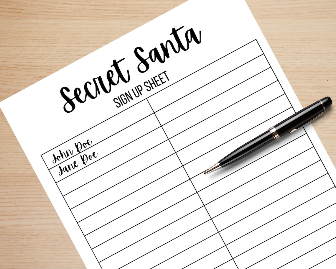Office Secret Santa Sign up Sheet, Secret Santa Gift Exchange Printable ...