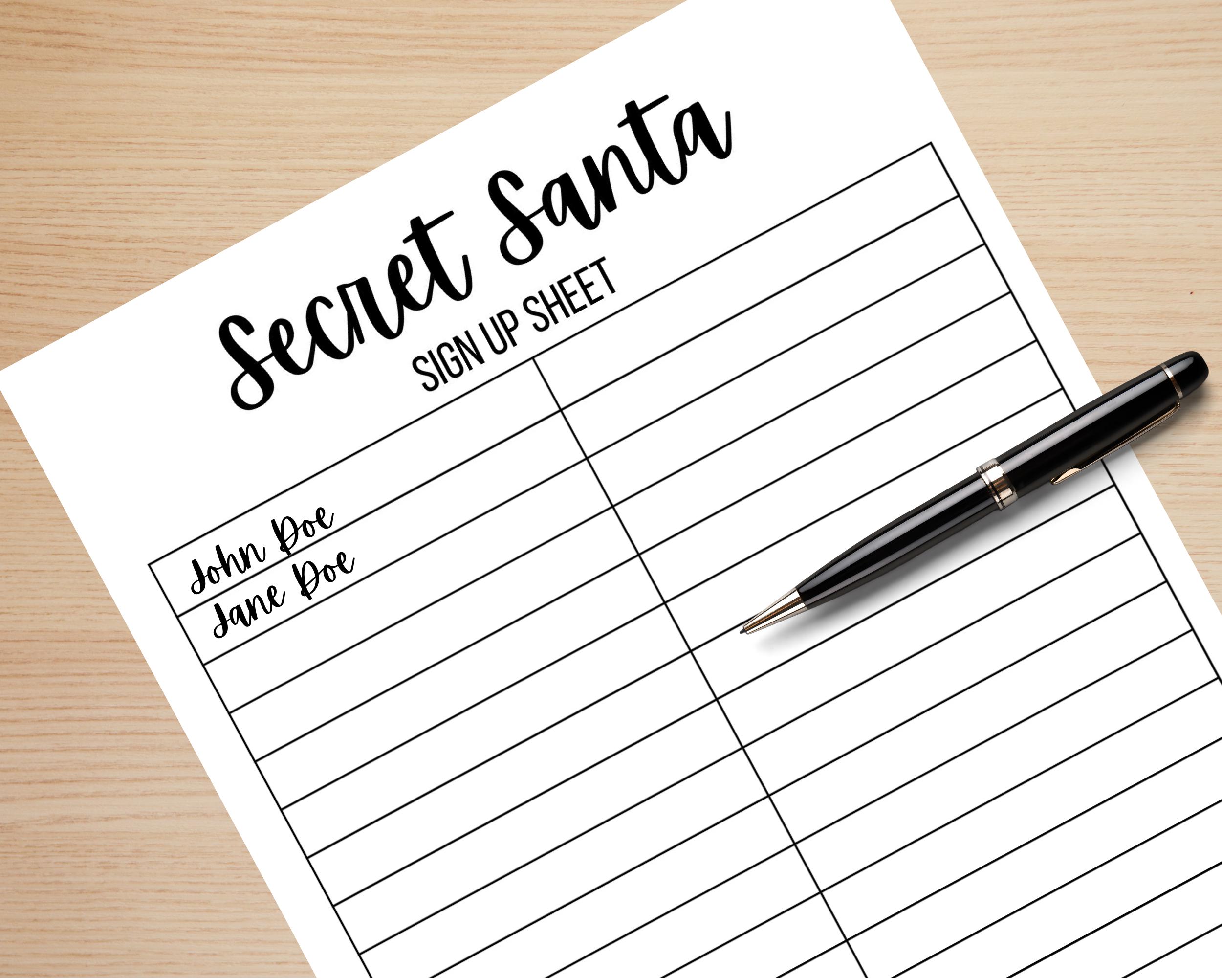 Office Secret Santa Sign up Sheet, Secret Santa Gift Exchange Printable ...