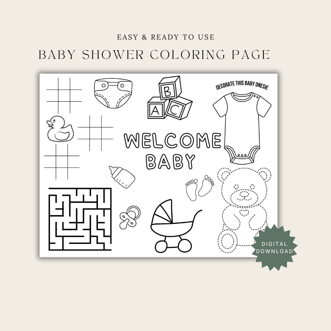 Baby Shower Coloring Placemat, Baby Shower Coloring Page, Baby Shower ...