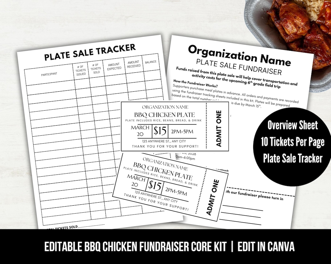 Editable BBQ Chicken Plate Fundraiser Kit, Plate Sale Ticket Template ...