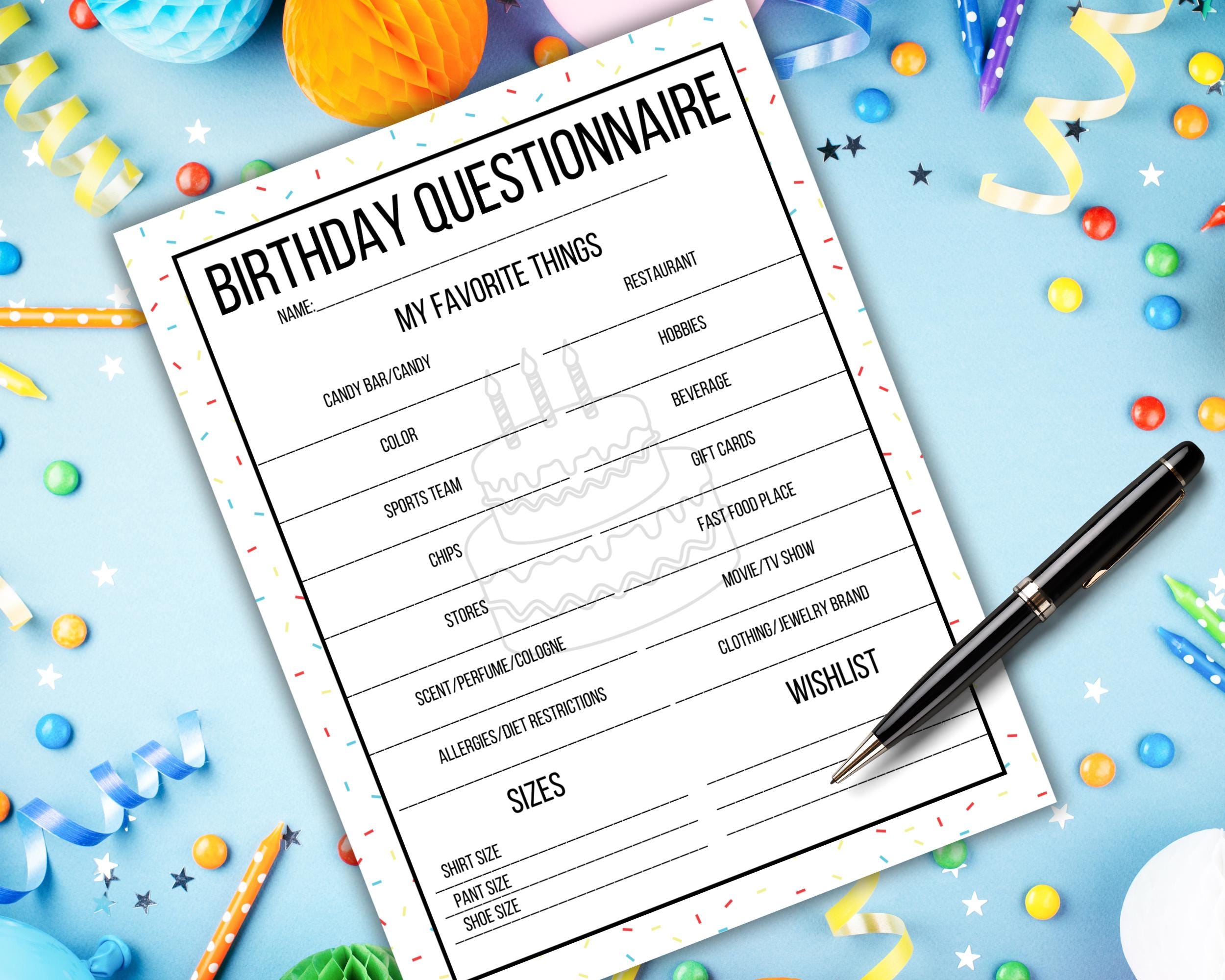 Work Birthday Questionnaire, Favorite Things List for Office Coworkers ...