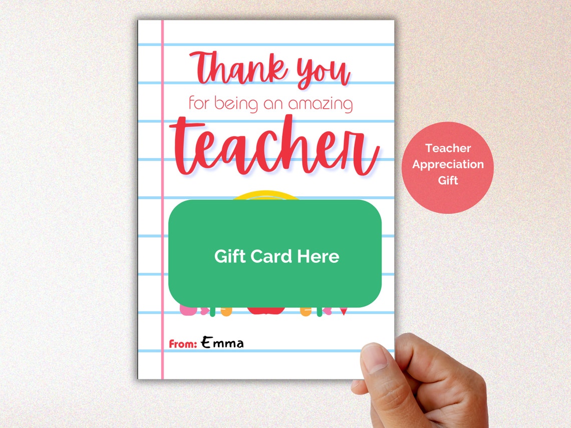 Teacher Appreciation Gift Card Holder Printable, End of Year Thank You ...