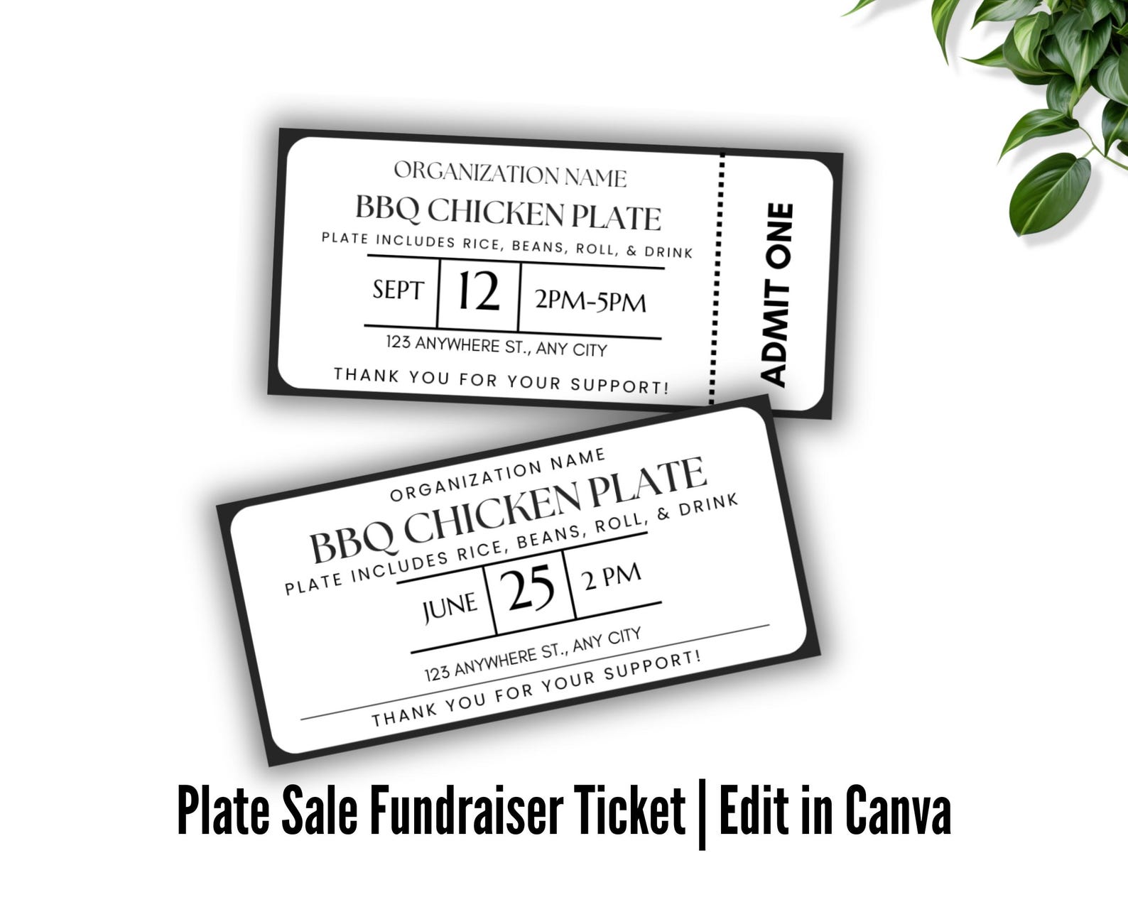 Editable BBQ Chicken Plate Fundraiser Ticket, Fundraiser Plate Sale ...