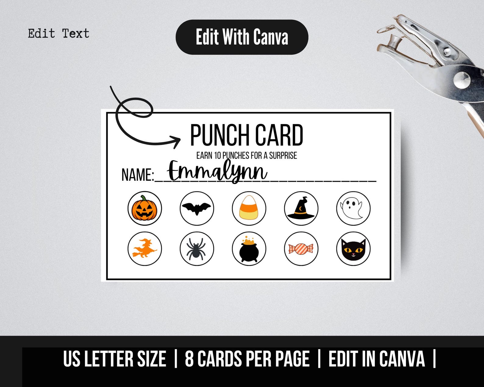 Editable Halloween Punch Card for Trunk or Treat, Punch Card for ...