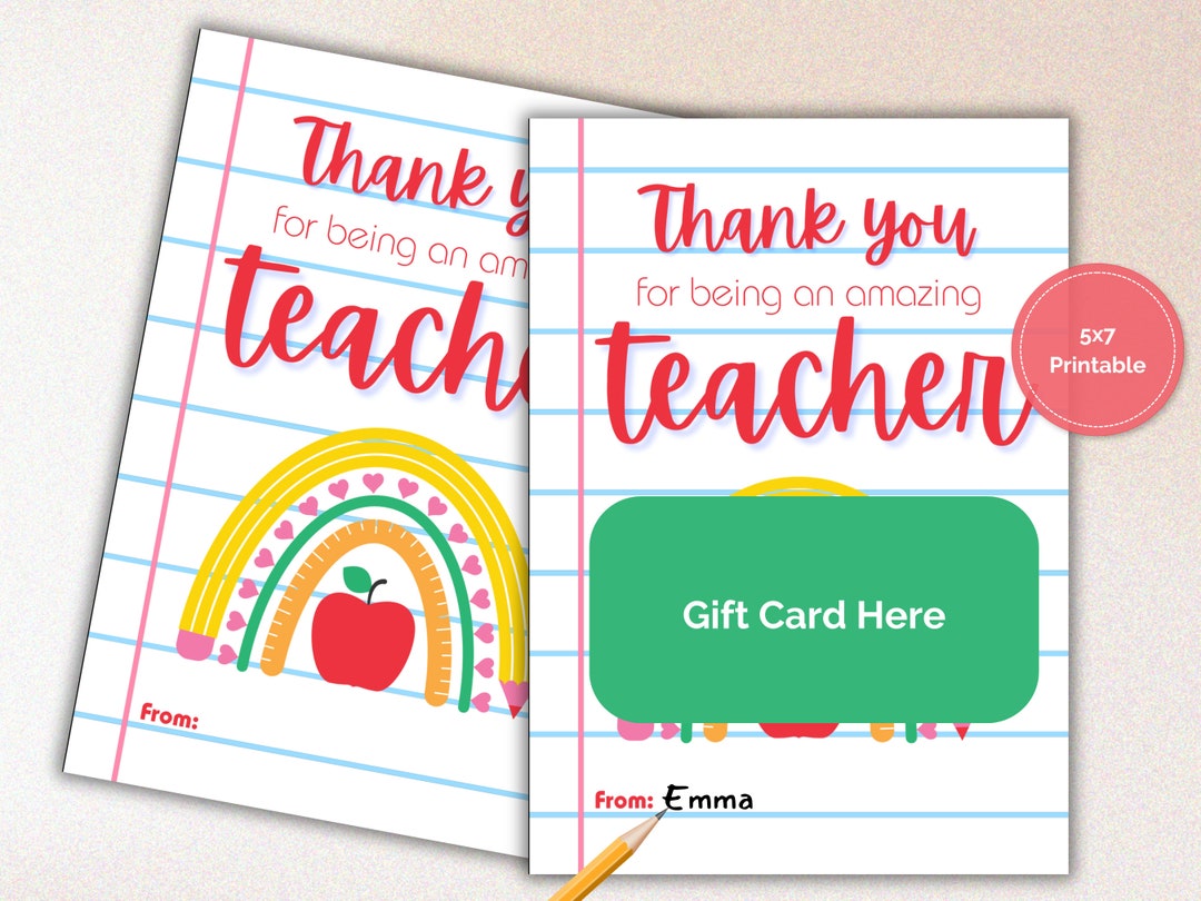 Teacher Appreciation Gift Card Holder Printable, End of Year Thank You ...