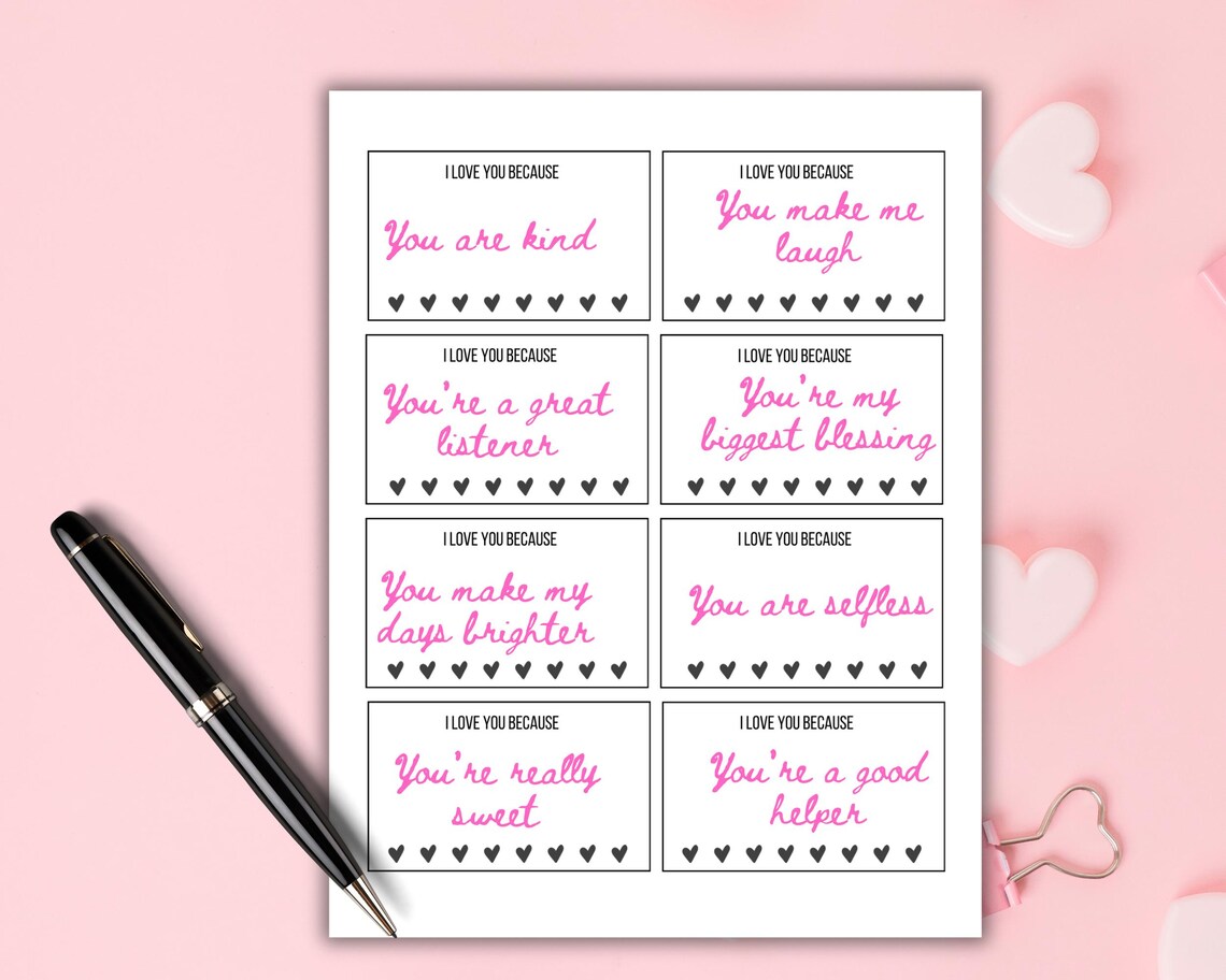 Love Note Cards, Reasons Why I Love You Printable Cards, Valentine ...